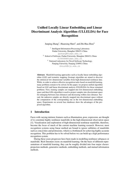 pdf unified locally linear embedding and linear discriminant analysis algorithm ullelda for