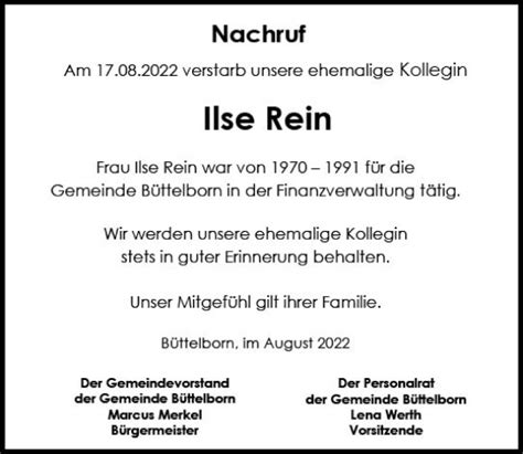 Traueranzeigen Von Ilse Rein Vrm Trauer De