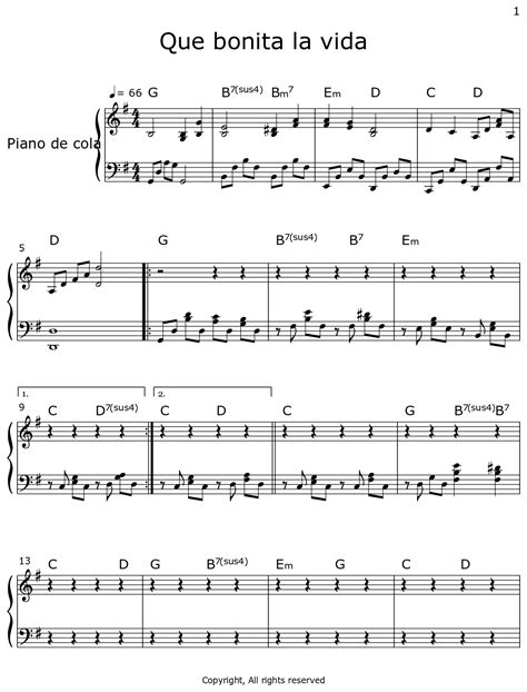 Que Bonita La Vida Sheet Music For Piano