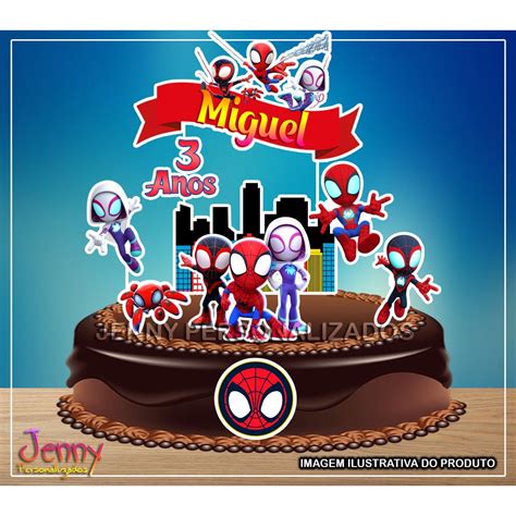 Topo Topper De Bolo Personalizado Spidey E Seus Amigos Espetaculares