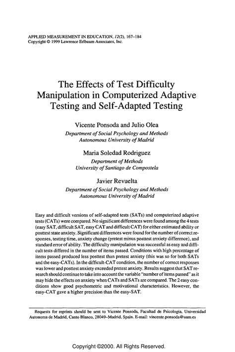 pdf the effects of test difficulty manipulation in computerized adaptive testing and self