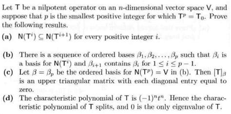 solved let t be a nilpotent operator on an n dimensional