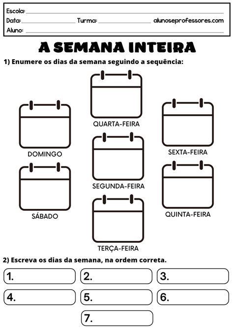 Atividades Sobre Os Dias Da Semana Para Imprimir Alunos E Professores