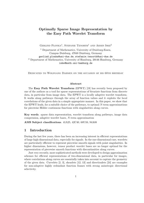 pdf optimally sparse image representation by the easy path wavelet transform