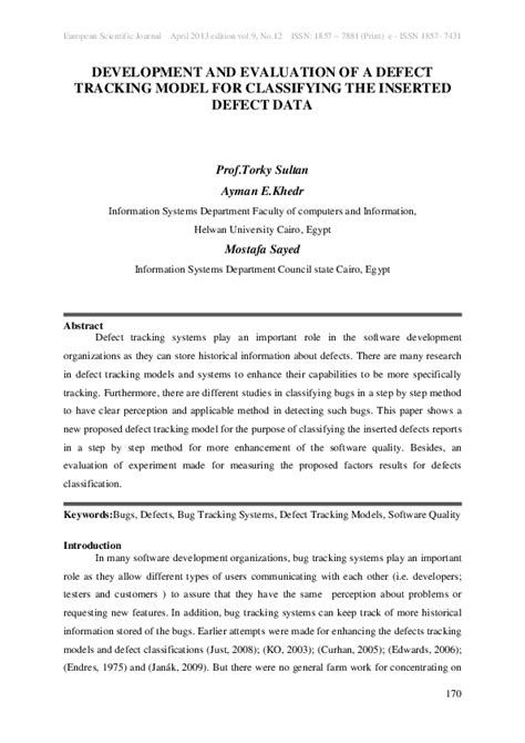 pdf development and evaluation of a defect tracking model for classifying the inserted defect