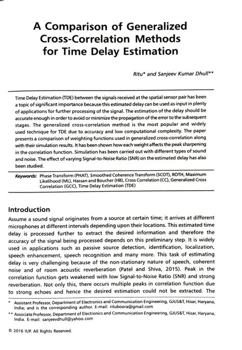 pdf a comparision of generalized cross correlation methods for time delay estimation