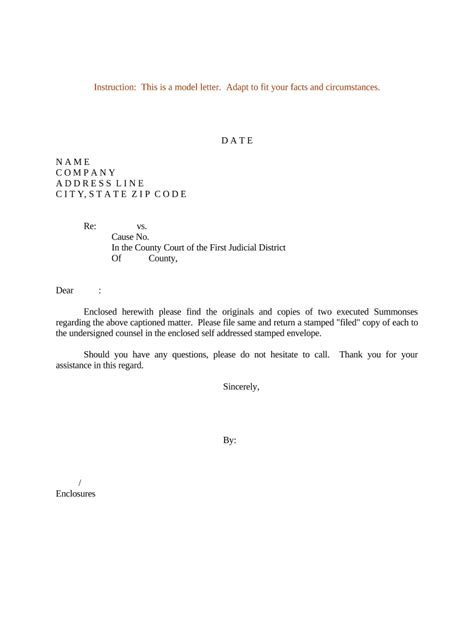Sample Letter For Summonses Doc Template PdfFiller