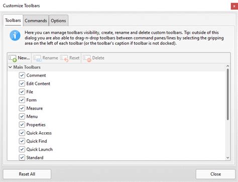 Tabs Guide View Toolbars Customize Toolbars