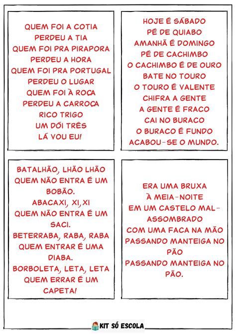 11 Parlendas para imprimir SÓ ESCOLA