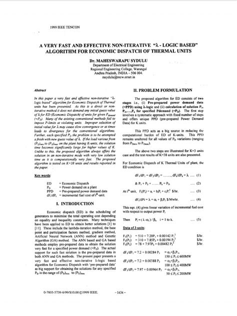 a very fast and effective noniterative spl lambda logic based algorithm for economic dispatch of