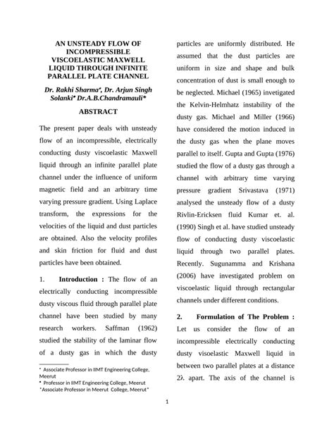 pdf an unsteady flow of incompressible viscoelastic maxwell liquid through infinite parallel