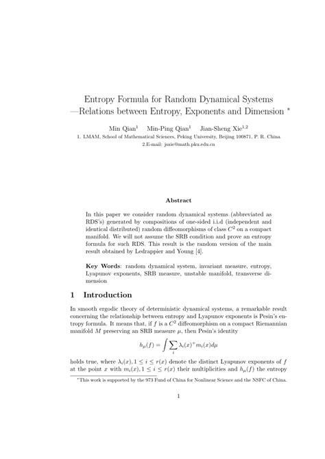pdf entropy formula for random dynamical systems relations between entropy exponents and