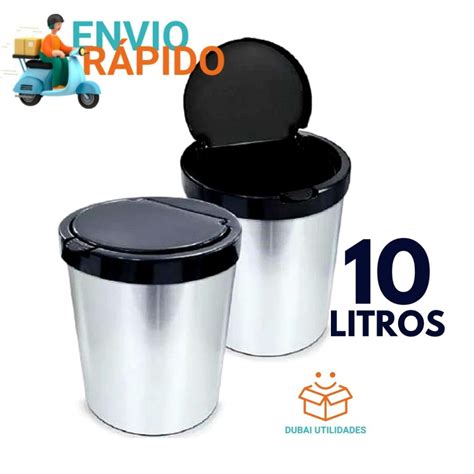 Lixeira Cesto De Lixo 10 Litros Metalizado Cromado Tampa Click