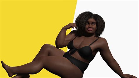 D Model Big Fat Naked African Female Cartoon Black Afro Rigged Woman