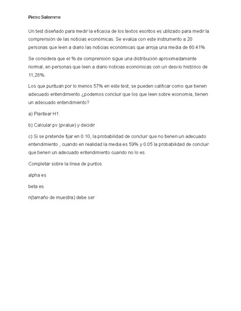 Ejercicio pr Ãctico Tipo de errores y c Ãlculo de n Pietro Salemme