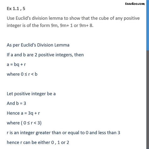 question 5 use euclid s division lemma to show that cube