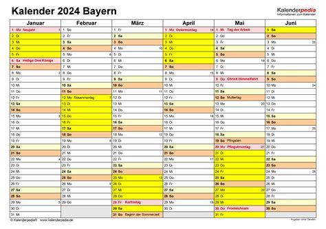 Kalender 2024 Bayern Ferien Feiertage Excel Vorlagen