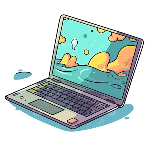 Laptop Clipart Cartoon Laptop In The Water Vector Laptop Clipart