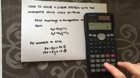 solving a linear system with two unknowns using a calculator casio fx991 ms youtube