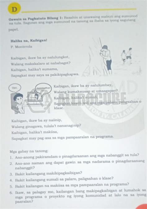 Gawain Sa Pagkatuto Bilang 1 Basahin At Unawain Mabuti Ang Sumusunod Na