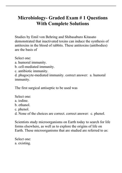 Microbiology Graded Exam Questions With Complete Solutions Bio