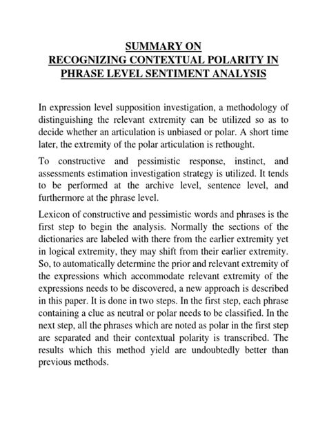 summary on recognizing contextual polarity in phrase level sentiment analysis pdf subject