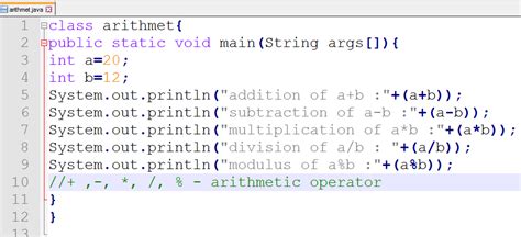 operator in java programming language code for java c