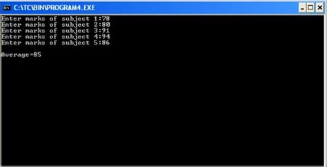 c program that accepts marks in 5 subjects and outputs average marks