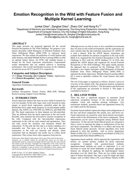 pdf emotion recognition in the wild with feature fusion and multiple kernel learning
