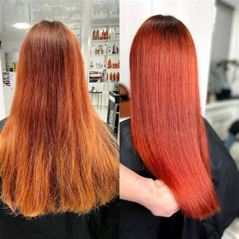 Cabello hermoso tinte de pelo cabello teñido en un salón de belleza