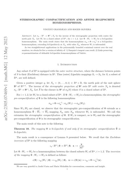 pdf stereographic compactification and affine bi lipschitz homeomorphisms