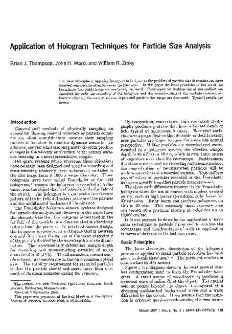 pdf application of hologram techniques for particle size analysis brian thompson