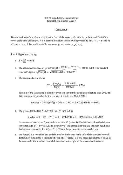 tutorial solutions week 4 23571 introductory econometrics tutorial solutions for week 4
