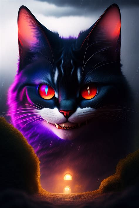 Lexica Cheshire Cat S Smile And Shining Red Eyes In Front Of The Dark