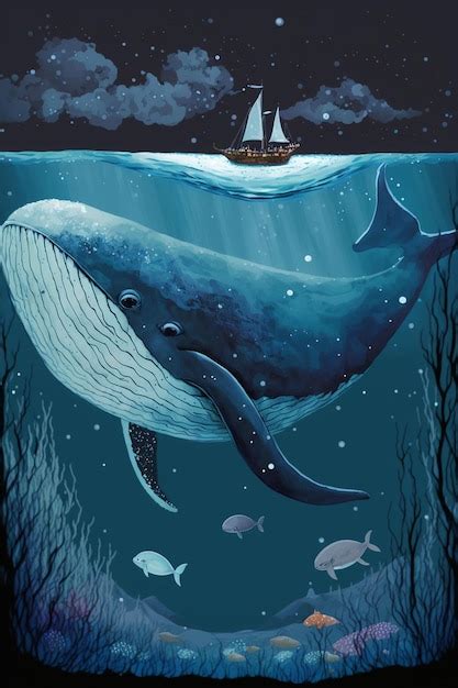 Una ballena azul está en el agua con un bote al fondo Foto Premium