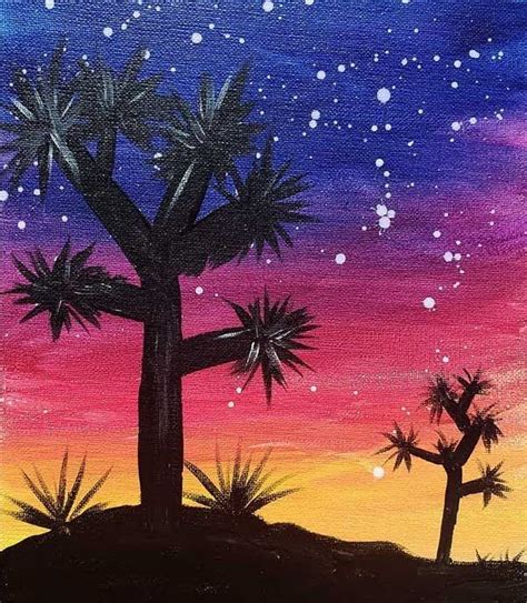 Tree Painting Easy Desert Painting Sunset Painting Night Painting