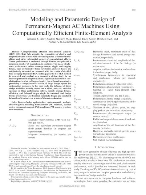 pdf modeling and parametric design of permanent magnet ac machines using computationally