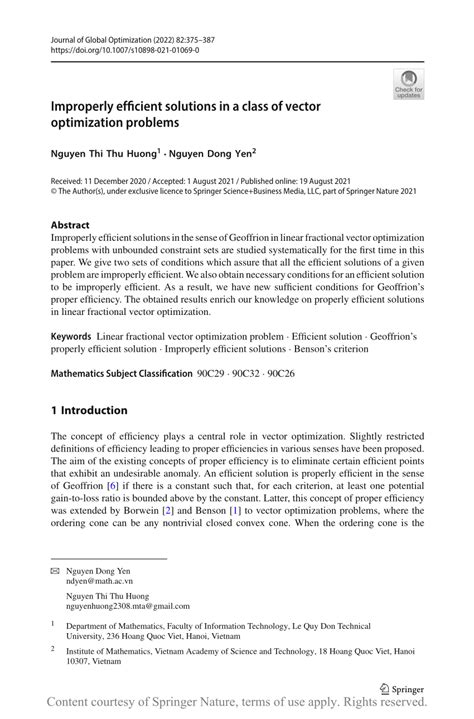 improperly efficient solutions in a class of vector optimization problems request pdf