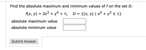 solved find the absolute maximum and minimum values of f on