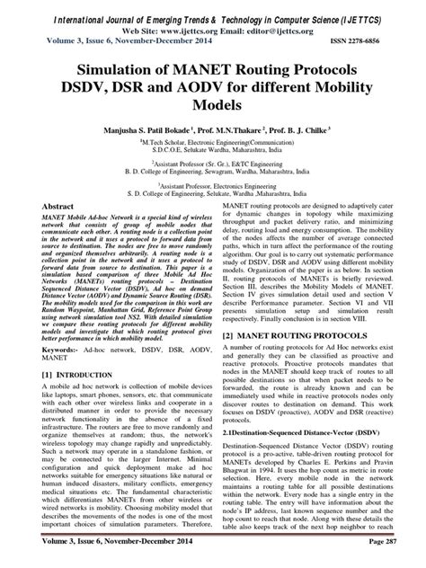 simulation of manet routing protocols dsdv dsr and aodv for different mobility models pdf