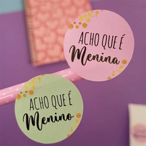 Adesivo Chá Revelação 40 Unidades Acho Verde e Rosa 5cm
