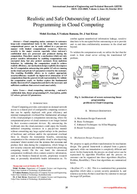 pdf realistic and safe outsourcing of linear programming in cloud computing international
