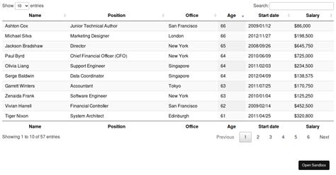 DataTable Demo Codesandbox