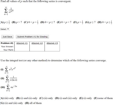 solved find all values of p such that the following series