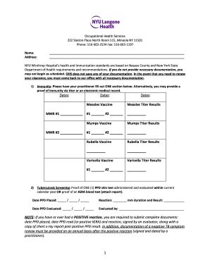 Fillable Online NYU Winthrop Hospitals Health And Immunization