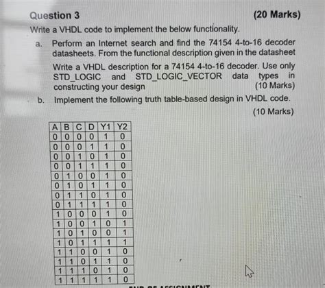 solved question 3 20 marks write a vhdl code to implement
