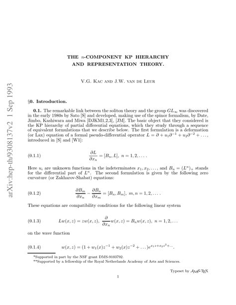 pdf the n component kp hierarchy and representation theory