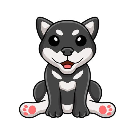Lindo Negro Shiba Inu Perro Caricatura Sentado Vector Premium