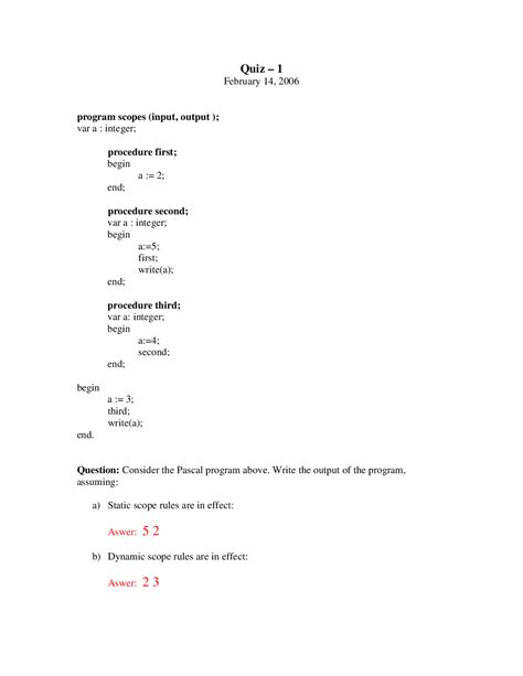 programming languages and scope quiz csc 4101 quizzes programming languages docsity