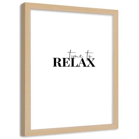 Plakat Dekoracyjny W Ramie Naturalnej FEEBY Czarny Napis Time To Relax